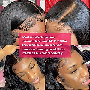 Hairitory Body Wave Lace Front Wigs Human Hair for Black Women 13x4 HD Transparent Wavy Lace Front Human Hair Glueless Wigs Pre Plucked 180% Density Body Wave Lace Frontal Wig Natural Black(22inch)