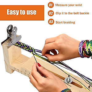 CALIDAKA Jig Bracelet Maker with 4 Pcs Clips, Wood Jig Bracelet Maker U Shape Clear Scale Bracelet, DIY Hand Knitting Bracelet Jig Bracelet Braiding Tool for DIY Crafting Weaving(A)