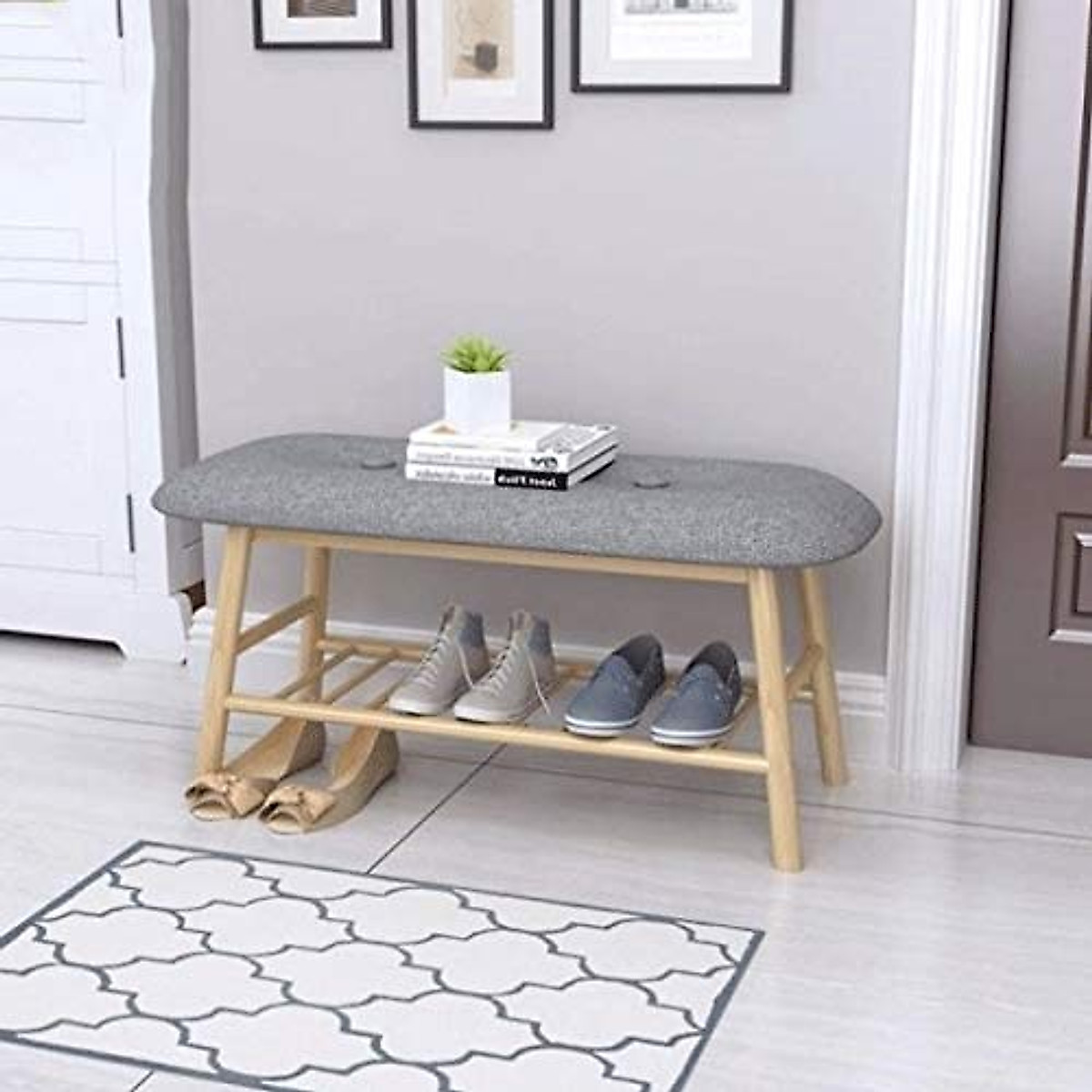 TAZSJG Solid Wood Simple Modern Door wear Shoes Bench Fabric Sofa Stool Home Stool Footstool Shoe Cabinet