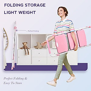 SocTone 3 Step Ladder, Folding Step Stool with Handle, Wide Anti-Slip Pedal, Lightweight, Multi-Use for Household and Office, 500lbs Capacity Sturdy Steel Ladder, PINK
