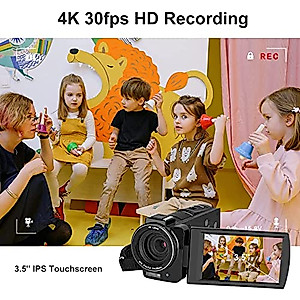 ORDRO 4K Camcorder Video Camera New 1080P 60FPS 30X Digital Zoom Vlog Camera IR Night Vision WiFi Camcorder with Mic, Wide Angle Lens, Handheld Holder, 64GB SD Card