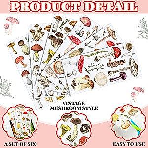 Geyoga 6 Pcs Vintage Mushrooms Rub on Transfers Mushroom Scrapbook Stickers Botanical Furniture Decals for DIY Arts Crafts Scrapbooking Diary Album Journals Nightstand Home Decor, 6 x 12 Inches