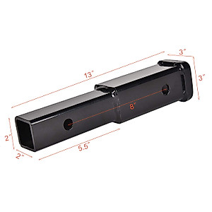 FULLWATT 8" Trailer Hitch Extension for 2-Inch Receiver Tube Extender Receiver Extension Tube Extenders 5/8" Pin Hole 500 LBS Capacity (8")