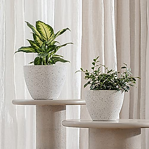 La Jolie Muse Flower Pots Outdoor Garden Planters, Indoor Plant Pots W/ Drainage Holes, Speckled White (8.6 + 7.5 Inch)