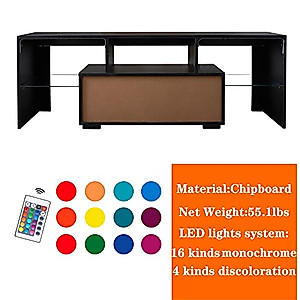Rayblow 55" Flat Screens Entertainment Center High Glossy TV Stand for Living Room Modern Media TV Console Cabinet with LED Light & Storage Drawers Unit, Black