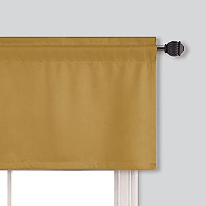 Mrs.Naturall Gold Yellow Window Valances 16 Inch Length for Kitchen Living Room Bedroom 2 Pack Rod Pocket Light Blocking Thermal Insulated Blackout Valance for Basement Bathroom Small Windows