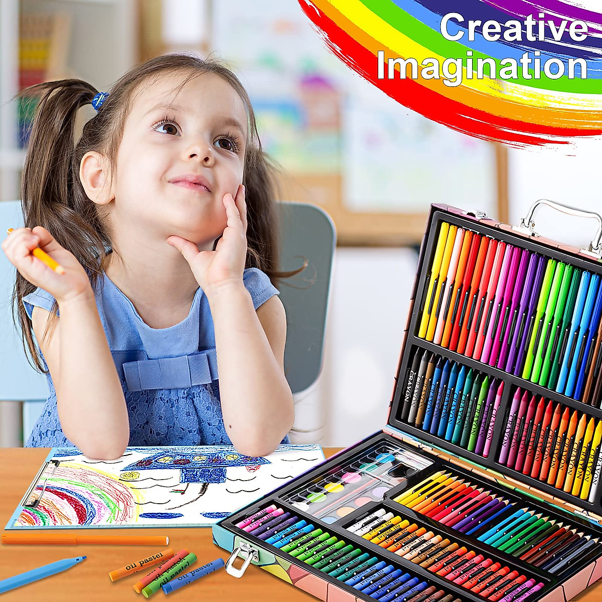 Art Supplies, POPYOLA 180-Piece Deluxe Art Set, Drawing Painting Coloring Kit with Clipboard, Pastels, Crayons, Pencils, Watercolors, Drawing Papers, Arts and Crafts Gift Case for Kids Girls Boys