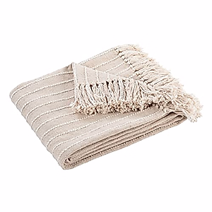 Nate Home by Nate Berkus Lightweight Textured Weave Cotton Throw Blanket | with Fringe Detail, Breathable, All-Season Decoration for Bedding from mDesign - 50" x 60", Natural (Tan)