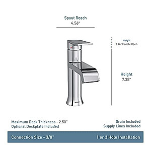 Moen Genta LX Matte Black One-Handle Single Hole Modern Bathroom Sink Faucet with Optional Deck Plate for 3-hole Sinks, Waterfall Bathroom Faucet, 6702BL