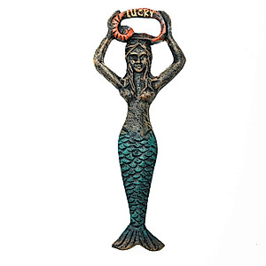 Sungmor Vintage Mermaid Bottle Opener, Cast Iron Cool Beer Bottle Opener, 7.5 Inch Small Handy Coke Bottle Cap Opener, Rustic Unique Fish Hand Beverage Bottle Opener, Christmas Thanksgiving Party Gift