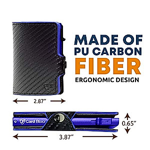 Card Blocr Pop Up Credit Card Wallet, RFID Blocking Credit Card Holder for men, Cool Wallets for Men in Carbon Wallet Design, Compact Card Holder Wallet for Secure Storage (Blue Carbon Fiber)
