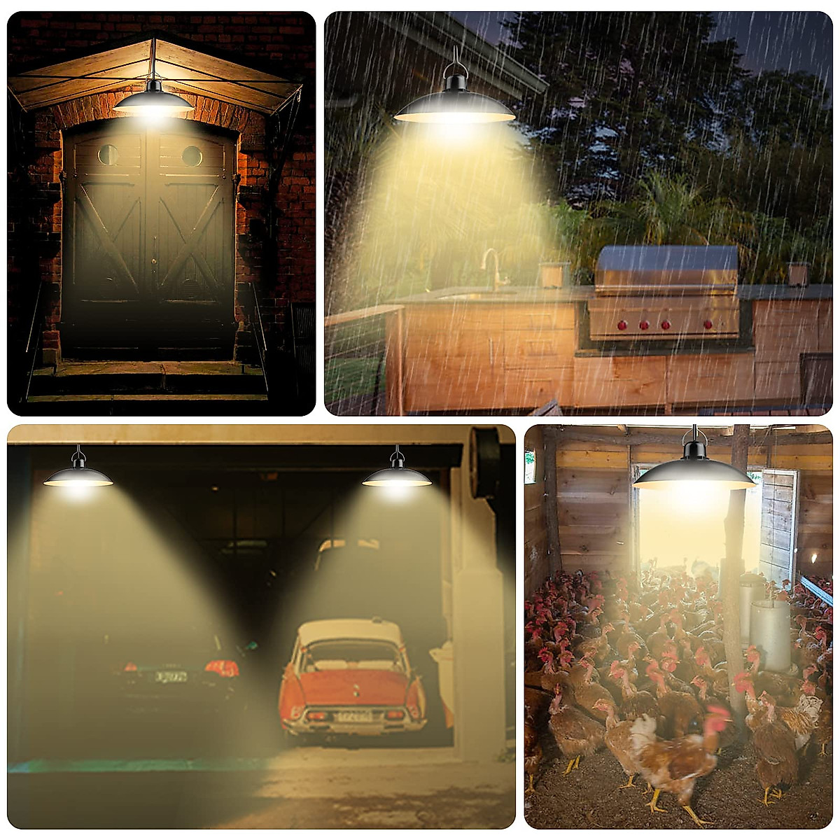 Lampelc Solar Shed Light with Remote Control, 400LM Solar Powered Pendant Light with 2Pcs 9.84ft Cable, IP65 Waterproof Solar Lights Indoor Outdoor for Garage Patio Barn Chicken Coop