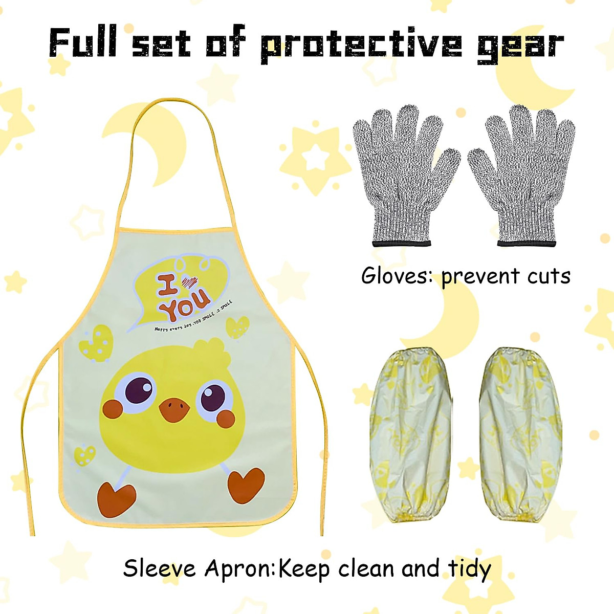 28 Pcs Plastic Toy Kitchen Tools Sets for Kids - Safe Knives Set with Cutting Board,Crinkle Serrated Edges/Wooden Cutter, Fruit Vegetable Mold/Peeler, Kids Knifes for Cooking with Protective Clothing