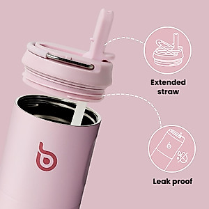 BOTTLE BOTTLE Insulated Water Bottle 24oz with Straw Lid and Handle for Sports Travel Gym Stainless Steel Water Bottles Double-Wall Vacuum Metal Thermos Bottles Leak Proof BPA-Free (Light Pink)