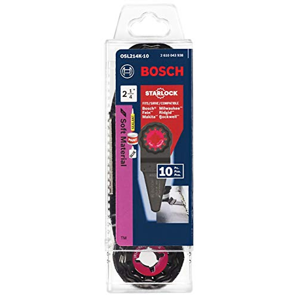 BOSCH OSL214K-10 10-Pack 2-1/4 in. Starlock Oscillating Multi Tool Soft Materials High-Carbon Steel Caulk Knife Blade for Removing Caulk and Sealants