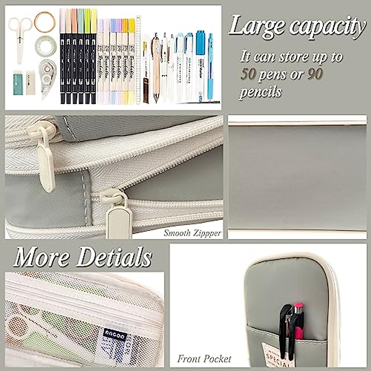 WAFJAMF Large Capacity Pencil Box with Zipper Big Storage Bag Pouch Holder Box Organizer for Office Travel - Light Green