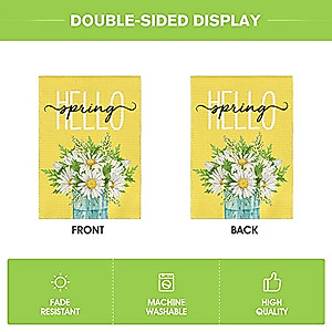 AVOIN colorlife Hello Spring Daisy Garden Flag 12x18 Inch Double Sided Outside, Floral Mason Jar Seasonal Yard Outdoor Flag