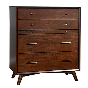 Alpine Furniture Flynn Mid Century 4 Drawer Storage Accent Chest in Walnut (Brown)