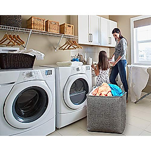 HS-TPP 75L Foldable Storage, Laundry Basket Drawstring, Fabric Storage Bin Basket ，Pet Storage Collection, Extended Handle for Easy Carrying, Used for Clothes and Toys, Grey，(18×15×23 inch)