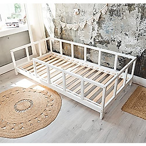 BUSYWOOD Montessori Frame Bed - Home and Bedroom Decor Furniture - Montessori Bed with Fence in Playroom - Full Size Bed Frame - Kids Bed - Toddler Bed Frame (Model 10, Bed with Legs and Slats)