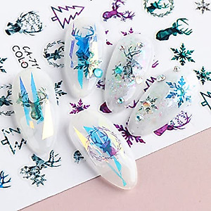 Christmas Nail Stickers, 8 Sheets Christmas Nail Art Decals Snowflakes Snowman Santa Claus Reindeer Christmas Tree Bell Xmas Nail Design 3D Self-Adhesive Holographic Winter Nail Decals for Women Girls
