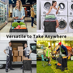 Upgraded Shopping Cart w/ 360° Swivel Wheels & Waterproof Basket Liner for Groceries, Shopping Laundry - Foldable Collapsible & Lightweight - Extra Large Heavy Duty Utility Cart