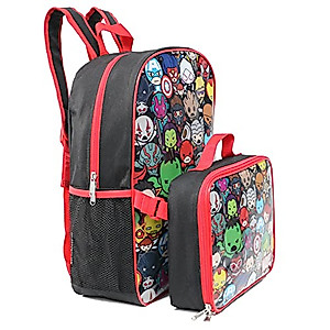 16'' Full Size Marvel Avengers Kawaii Backpack Lunchbox Set Bookbag School Set Black/Red