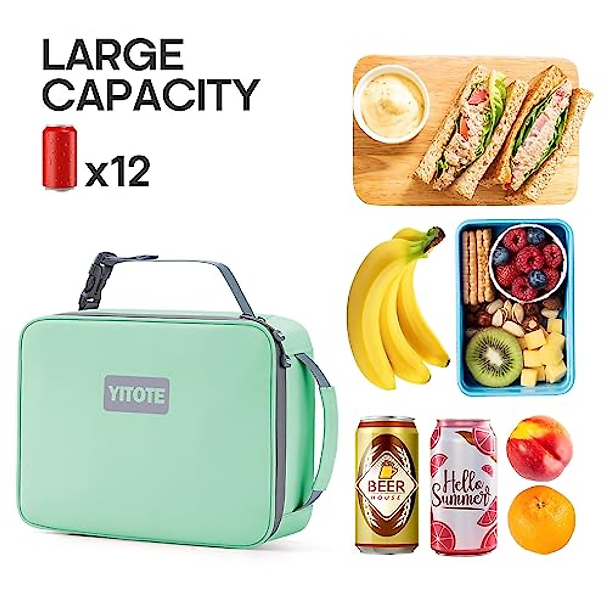Yitote Lunch Box Kids With 2 Ice Packs Cute Lunch Box for Women Lunch Box for Girls and Boys Insulated Lunch Box for Adult to Work Or Take to Picnic Office Camping-Light Green
