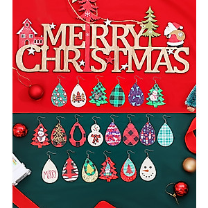 Leather Earrings for Women Christmas Xmas Earrings Teardrop Dangle Lightweight Faux Leather Earrings Holiday Earrings for Christmas New Year Party Decorations Supplies