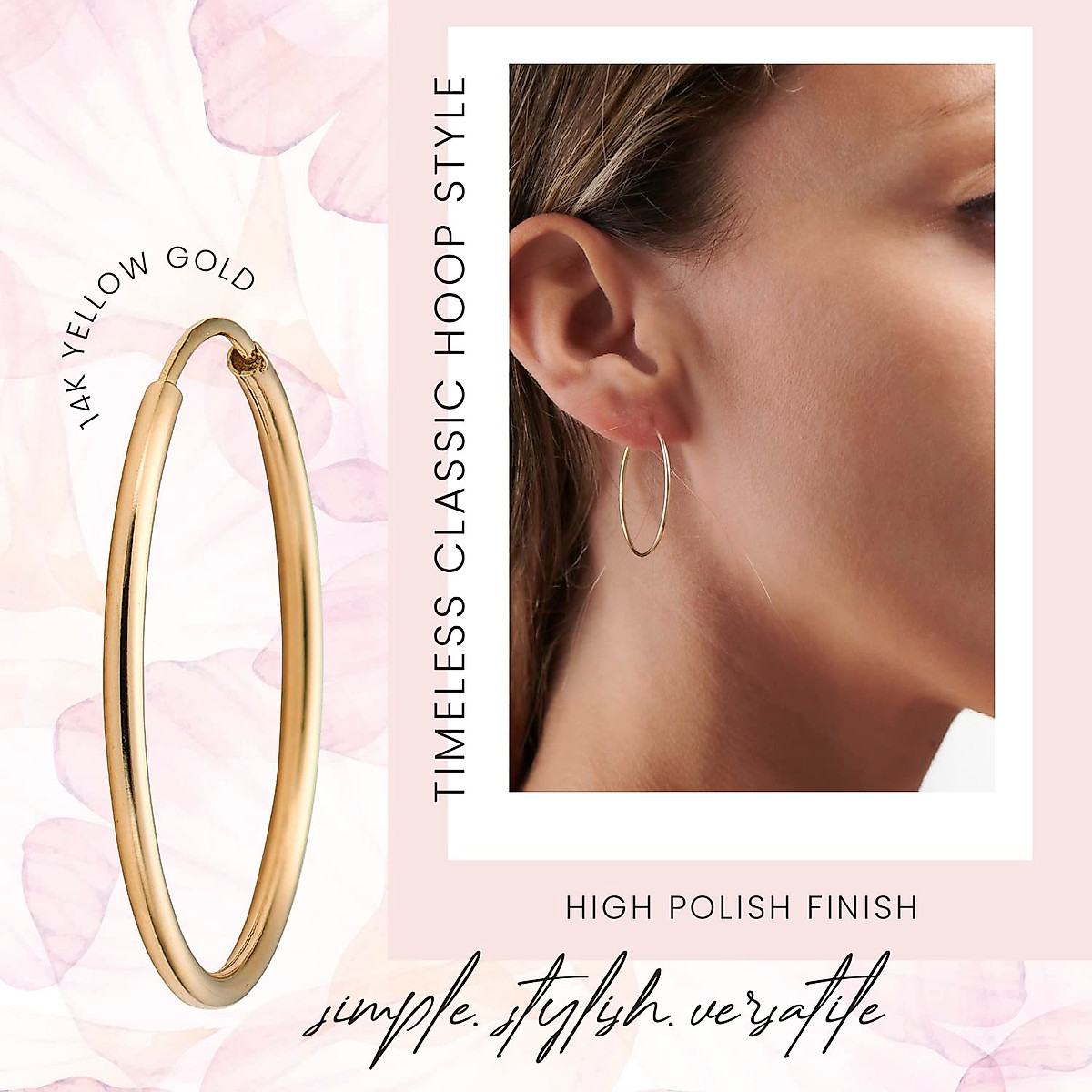 High Polish 14k Gold 1mm Endless Closure Hoop Earrings (12mm)