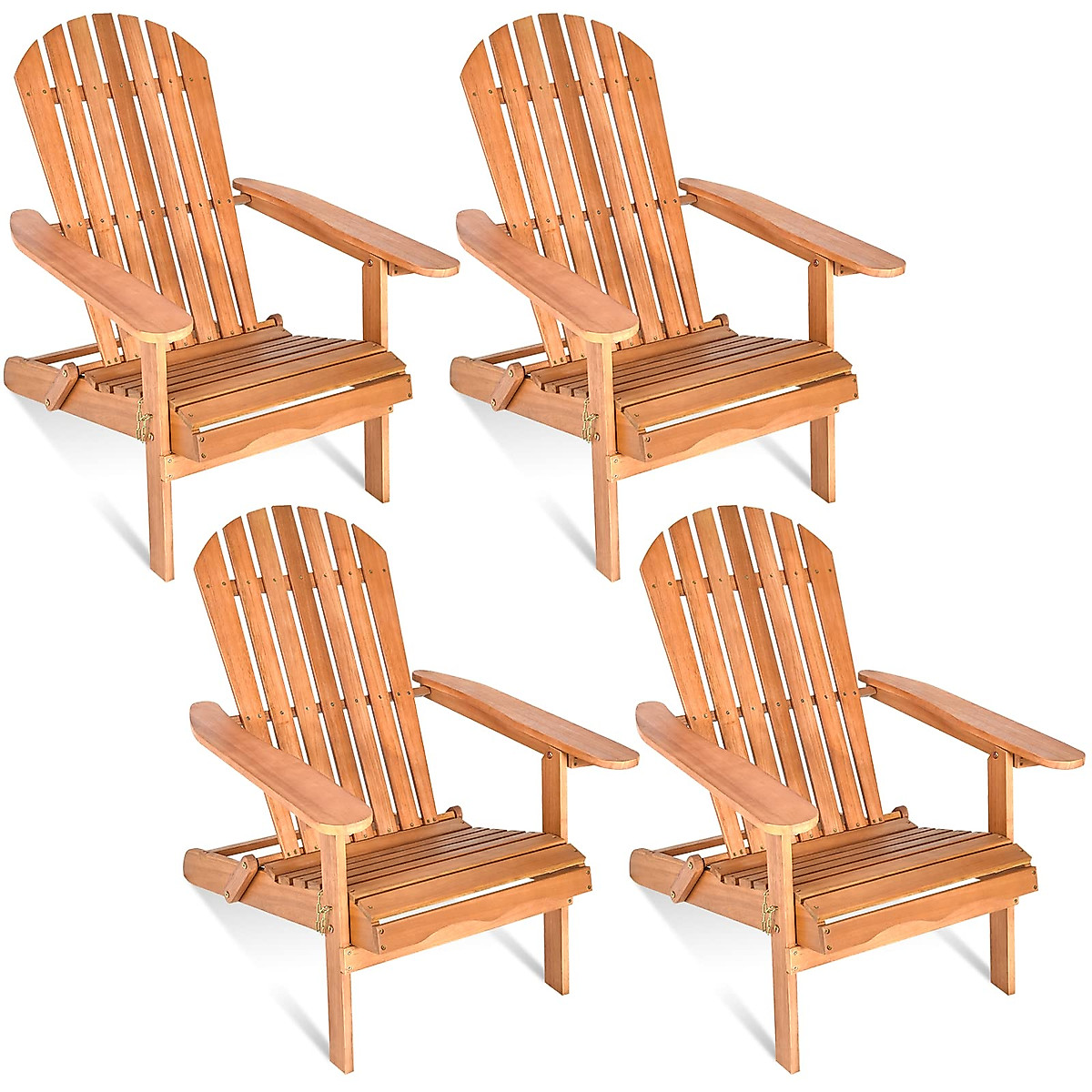 Tangkula Folding Adirondack Chair, Weather Resistant Outdoor Chair, Eucalyptus Wood Adirondack Lounger Chair for Patio Porch Deck Poolside and Backyard (4)