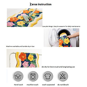 Aldopein Colorful Cute Flower Rug, Vibrant Fluffy Shaggy Boho Floral Bathroom Kitchen Rugs Mat Yellow/Orange/Pink, Non-Slip Washable 2x3 Small Aesthetic Bedroom Accent Rug Trendy Funky Throw Rug