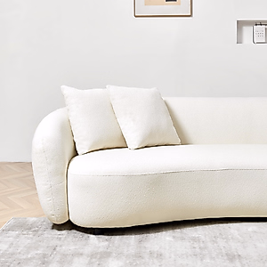 VnndeNest 101'' Sofa Couch, Modern Curved Half Moon Sectional Sofa, Teddy Fleece Boucle 5-Seat Sofa Couch with 4 Throw Pillows, Luxury Comfy Sofa for Living Room, Bedroom, Office, Apartment, Beige