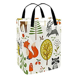 Forest Animals Print Collapsible Laundry Hamper, 60L Waterproof Laundry Baskets Washing Bin Clothes Toys Storage for Dorm Bathroom Bedroom