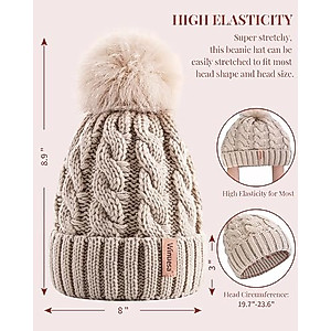 3 PCS Womens Beanie with Pom Pom, Knit Beanie Hats for Women Winter and Fall, Cute Warm Winter Hats for Ladies, Fashionable Skull Cap Beanies for Cold Weather-005