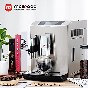 Mcilpoog WS-S7 Fully Automatic Espresso Coffee Machine, Silver Full Metal, Super Automatic Espresso Machine with Milk, Americano, Latte, Cappuccino, Hot Water