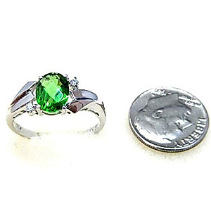 R1165G Classic Style Green Helenite Oval (6x8mm,1.6Ct) Sterling Silver Ring (Green, 9)