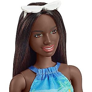 Barbie Loves The Ocean Beach-Themed Doll (11.5-inch Brunette), Made from Recycled Plastics, Wearing Fashion & Accessories, Gift for 3 to 7 Year Olds