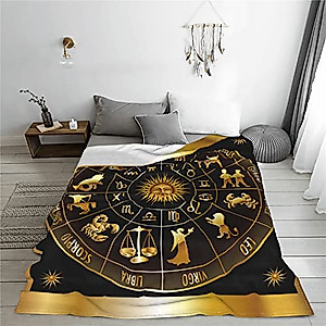 Wheel Zodiac Constellation Round with Sun Moon Throw Blanket, Soft Lightweight Fleece Throws for Kids, Men, Women,Warm Microfiber Fuzzy Blanket for Bed Living Room Sofa Couch 50"X40"