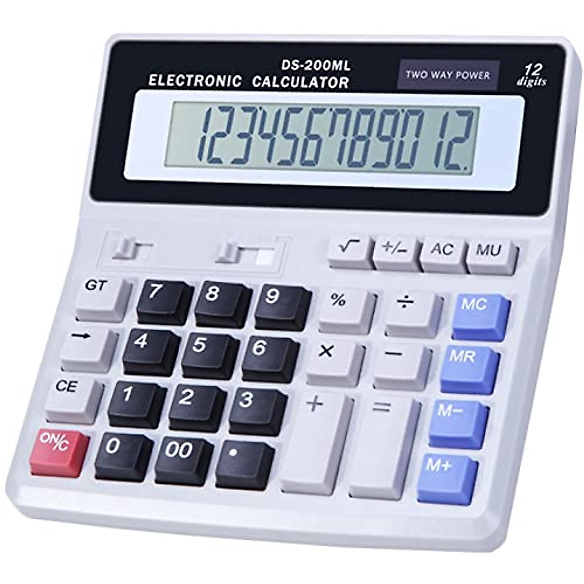 Large Desk Calculator, Basic Scientific Calculators Desktop, 12 Digits Battery Dual Power Mechanical Calculator with Big Button Large Display, 4 Function Financial Calculator for Kids (Grey)