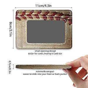 Linomo Thin leather Card Holder and Money Clip Vintage Baseball Sport Ball Wallet RFID Blocking for Men & Women
