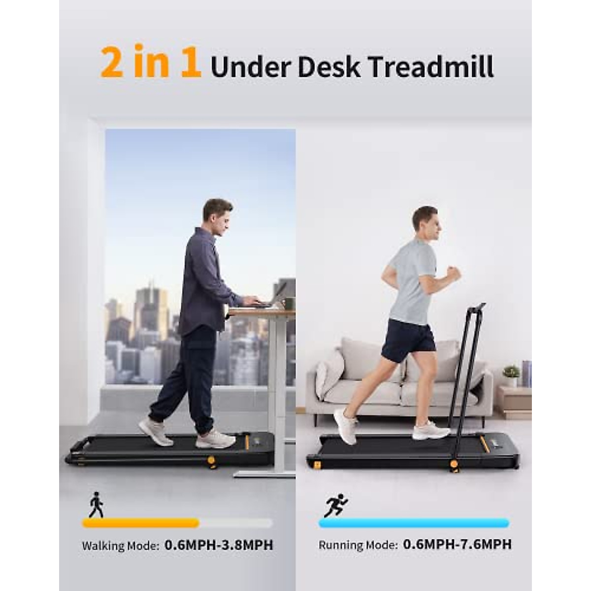 UREVO 2 in 1 Under Desk Treadmill, 2.5HP Folding Electric Treadmill Walking Jogging Machine for Home Office with Remote Control