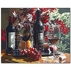 TUMOVO DIY Paint by Number for Adults, Wine Paint by Numbers, Grape Adult Paint by Numbers Kits on Canvas, 16X20 Inch Maple Leaf Paint by Numbers for Beginner, Flameless Canvas Wall Decor