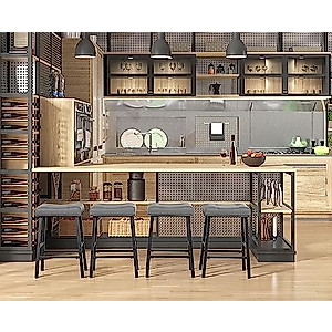 Counter Height Bar Stools Set of 2, 24 Inch Kitchen Bar Stools with Backless, Saddle Upholstered Seat Padding Stools for Kitchen Island,Breakfast, Bar, Dining Room, Grey-Black, Metal KR302PDG