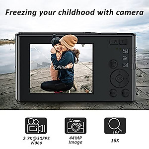 VJIANGER 4K Digital Camera 44MP Point and Shoot Camera with 16X Digital Zoom 2.4 Inch Kids Camera with 32GB SD Card Vlogging Camera for Teens Students Boys Girls Seniors(DC6-X3 Black2)