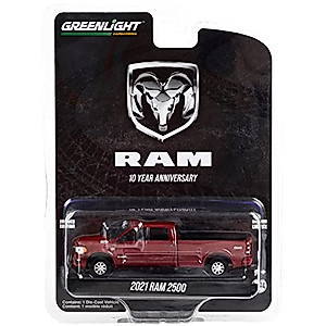 Toy Cars 2021 RAM 2500 Pickup Truck Dark Red Metallic RAM 10 Year Anniversary Anniversary Collection Series 14 1/64 Diecast Model Car by Greenlight 28100 E