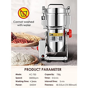 CGOLDENWALL 700g Electric Grain Grinder with Hand Crank Grinder