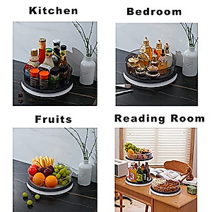 Lazy Susan Turntable Storage Organizer, Grey Transparent Border Anti-Slip Single Tier Lazy Susan 11.22" Spice Rack, 360 Degree Rotating Acrylic Cabinet Organizer for Kitchen Cosmetic Pantry Bathroom