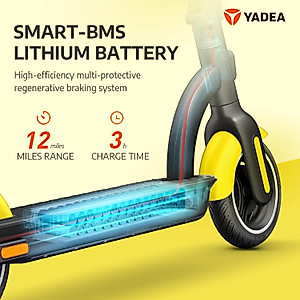 Yadea Electric Kick Scooter KS Adults Electric Scooter-KS6 500W Motor(Ver.KS3 300W), 34 Miles Long Range(Ver.KS3 12 Miles) & 18.6MPH(Ver.KS3 15.6MPH), with Self-Healing Tubeless/Hollow Honeycomb Tires