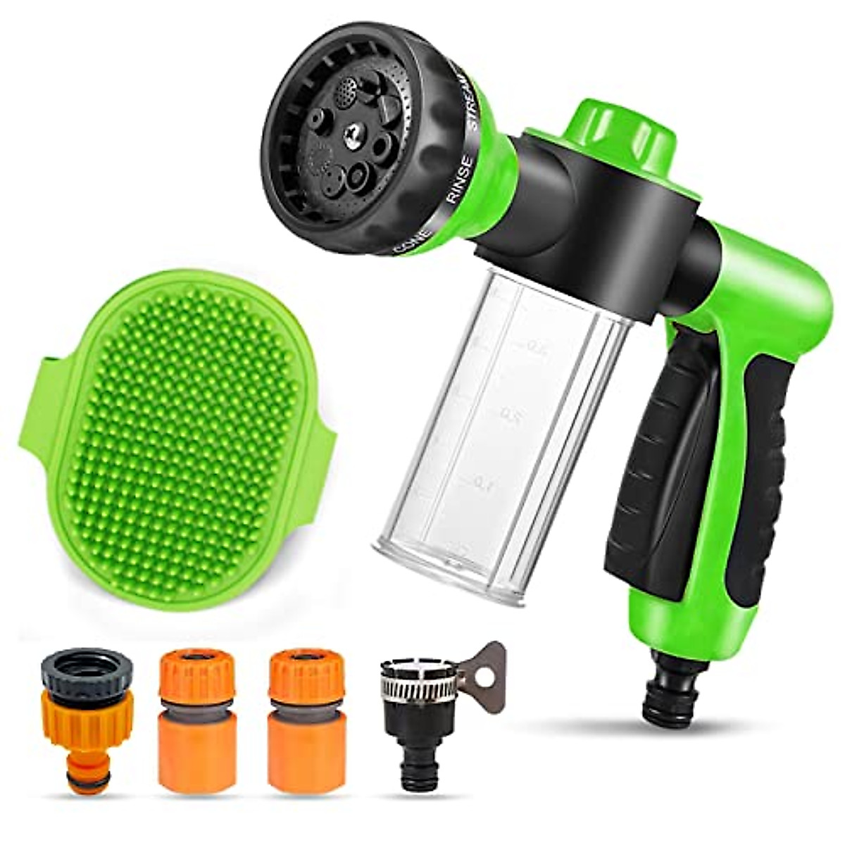 Pup Jet Wash Hose Nozzle Foam Sprayer Attachment Soap Dispenser Bottle Washing Shower Pet Bathing Tool for Dog Horse (green)